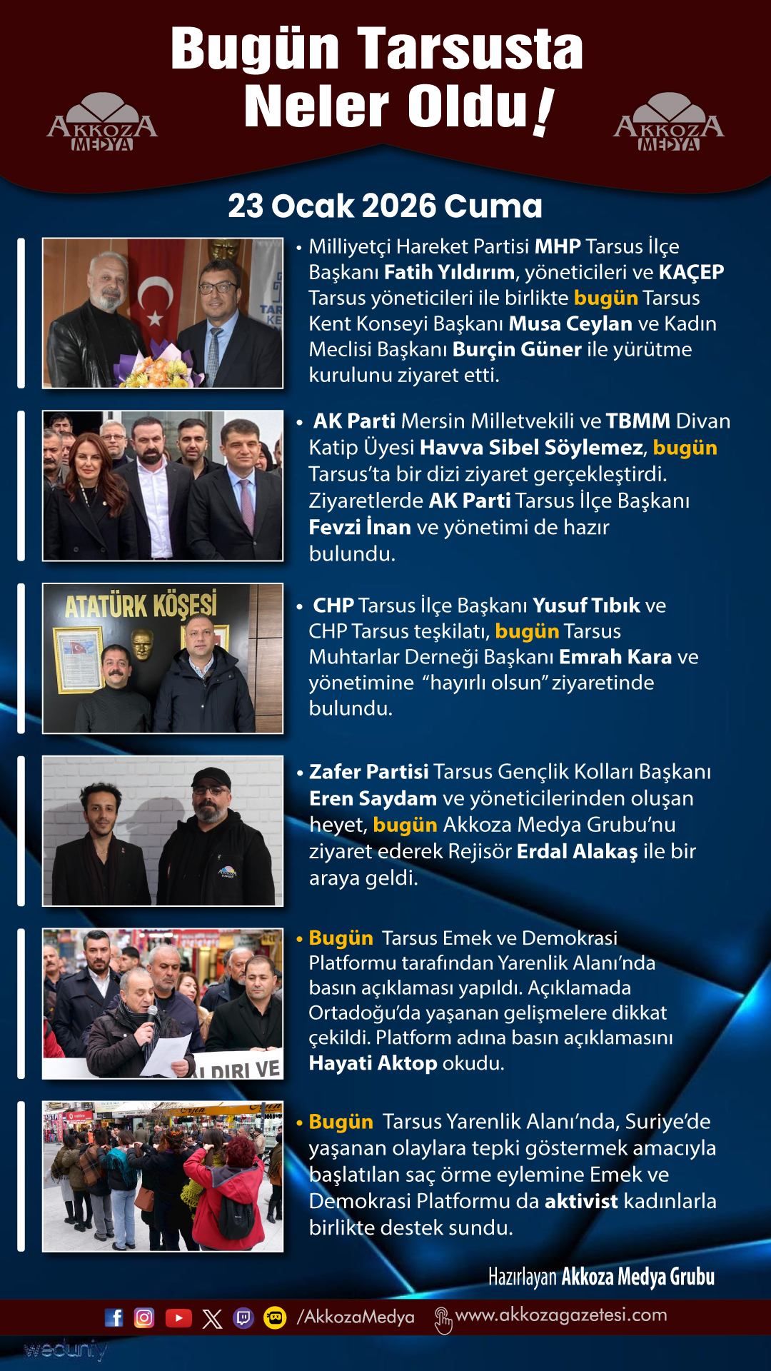 Bugün Tarsus’ta neler oldu.? 23 Ocak 2026 Cuma » Akkoza Gazetesi Akkoza ...